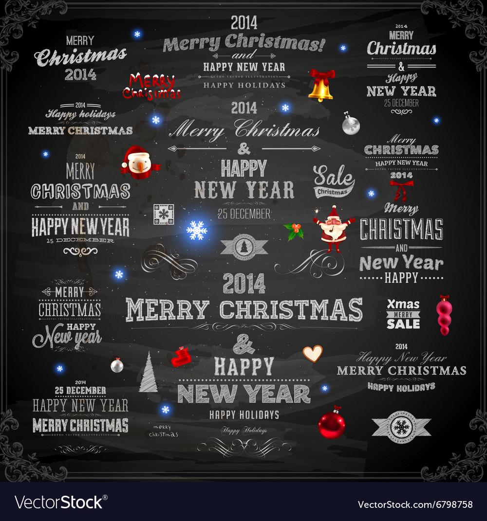 Chalkboard christmas set Royalty Free Vector Image