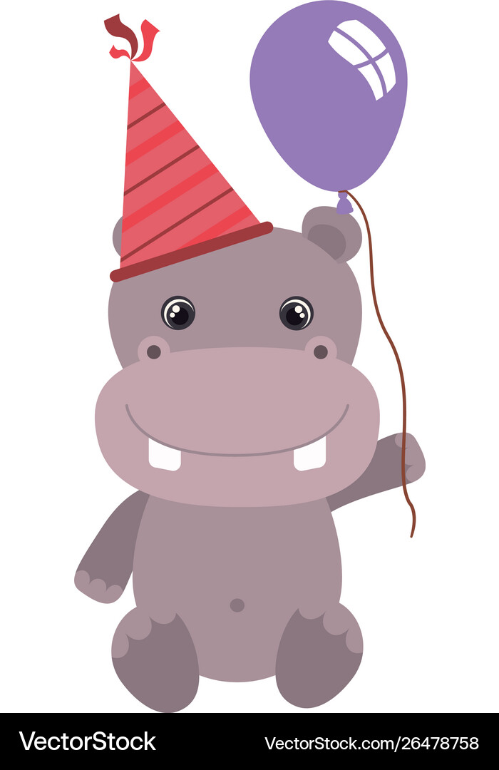 Cute hippo with balloon helium Royalty Free Vector Image