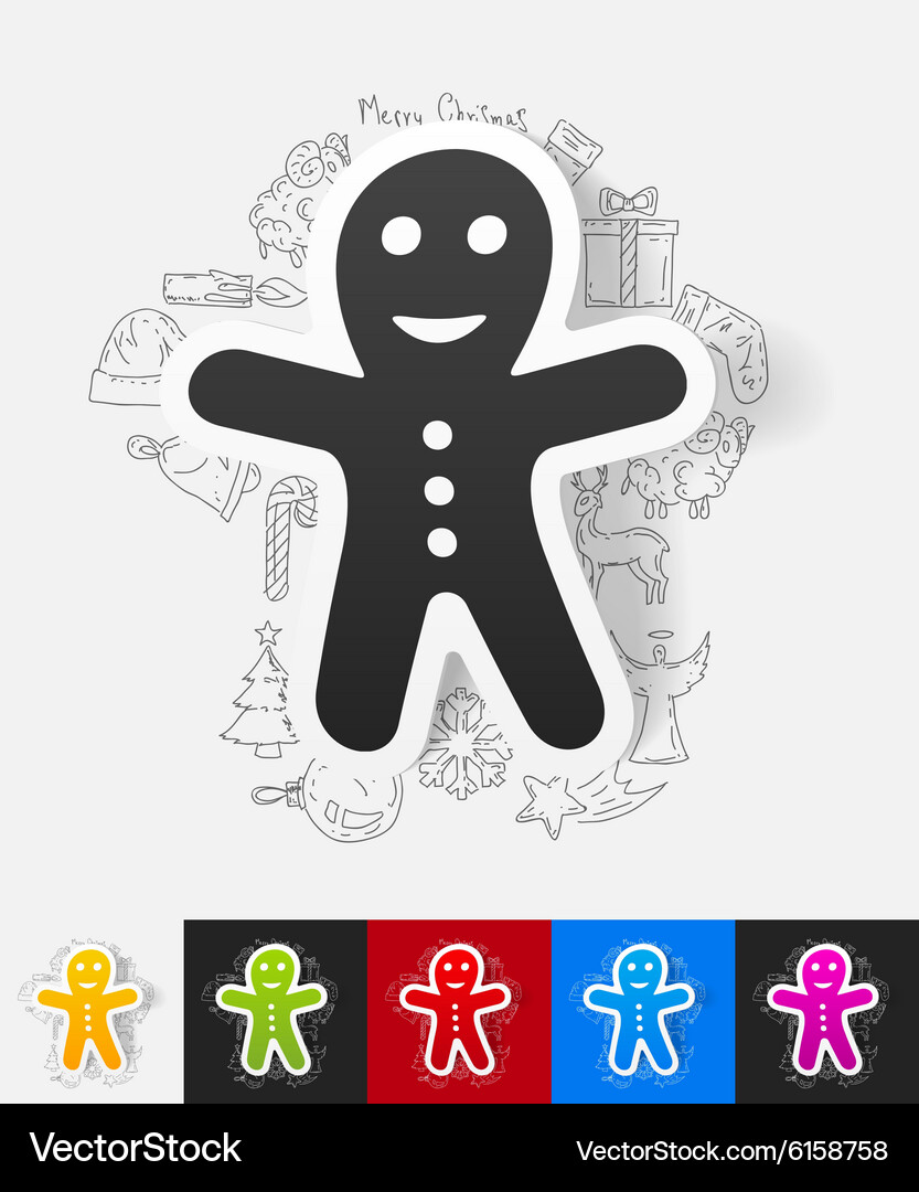 Gingerbread man paper sticker with hand drawn Vector Image