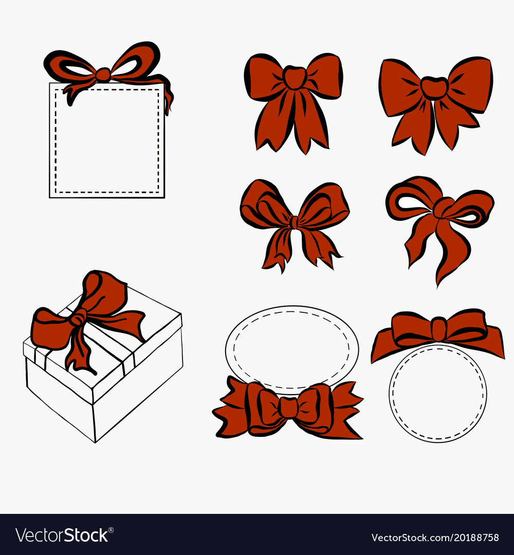 Red ribbon set bow for decorating various item Vector Image