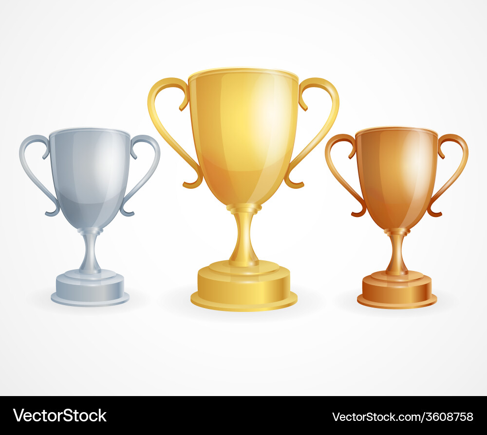 Three trophies gold silver and bronze Royalty Free Vector
