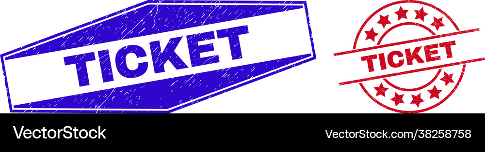 Ticket textured watermarks in round and hexagon Vector Image