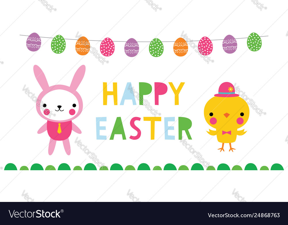 Easter banner with a bunny and chick Royalty Free Vector