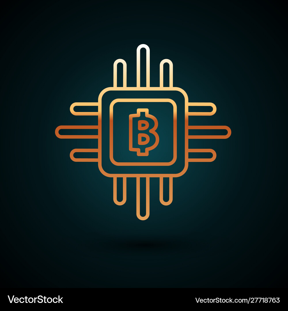 Gold line cpu mining farm icon isolated on dark Vector Image