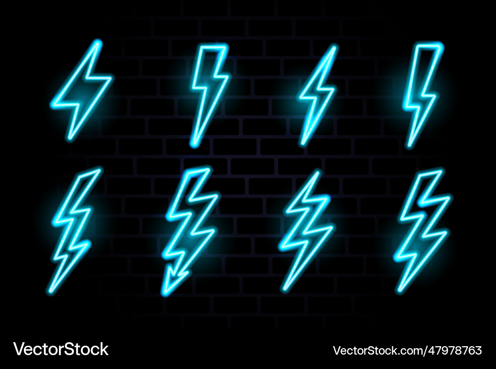 Neon bolt electric lighting sign light power Vector Image