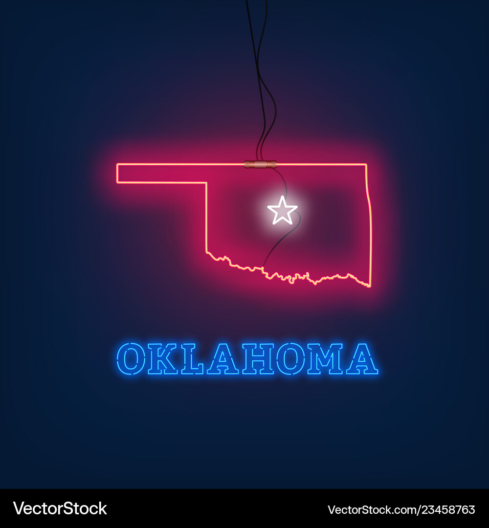 Neon map state of oklahoma on dark background Vector Image