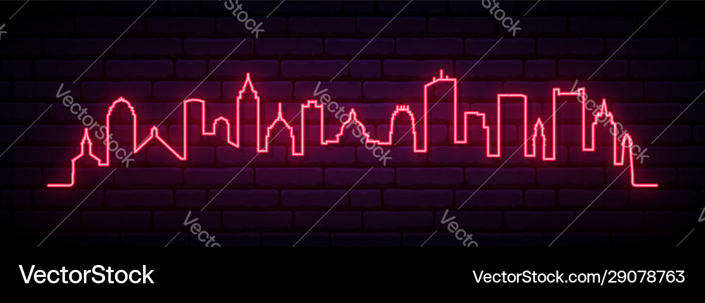 Red neon skyline boston city bright Royalty Free Vector