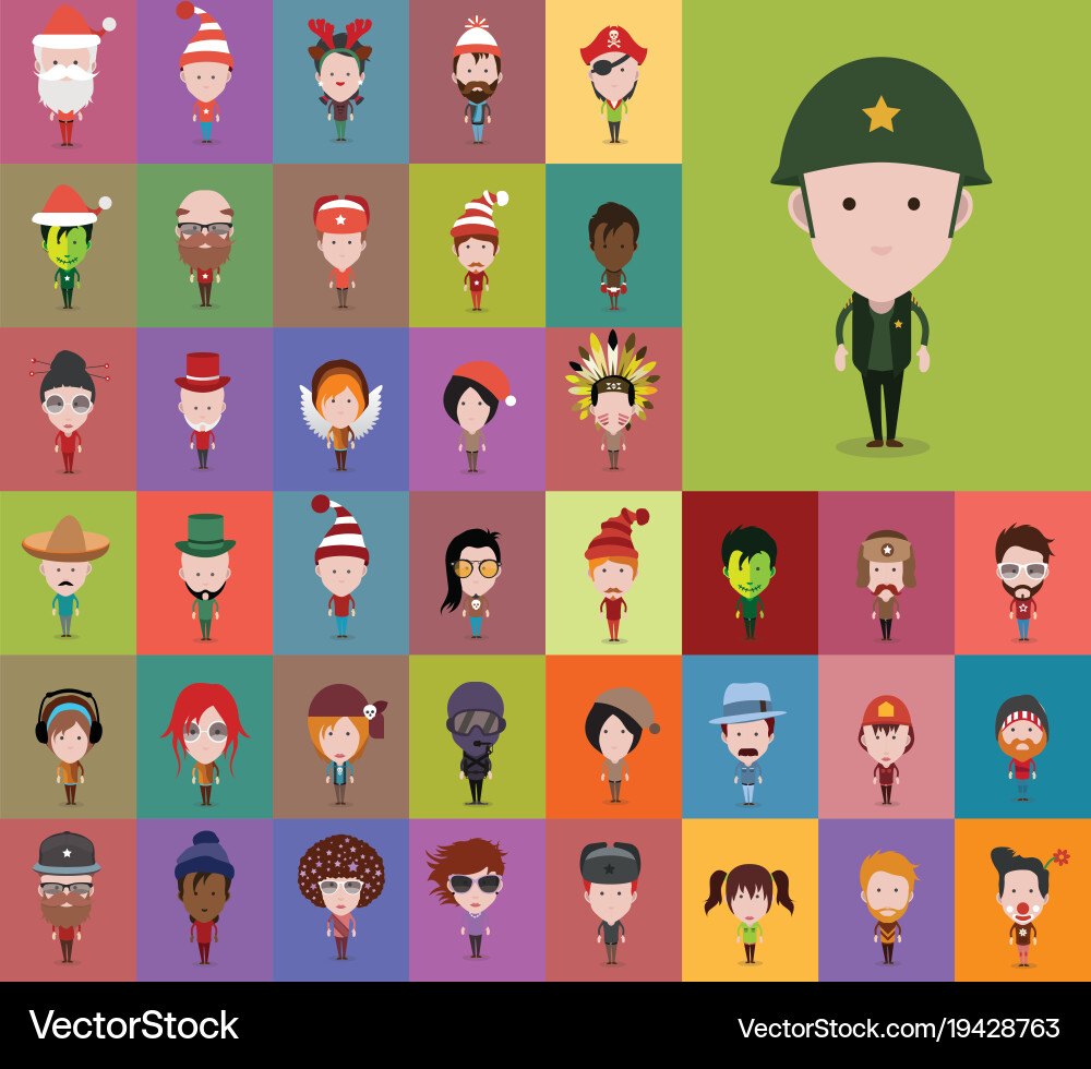 Set people icons in flat style Royalty Free Vector Image
