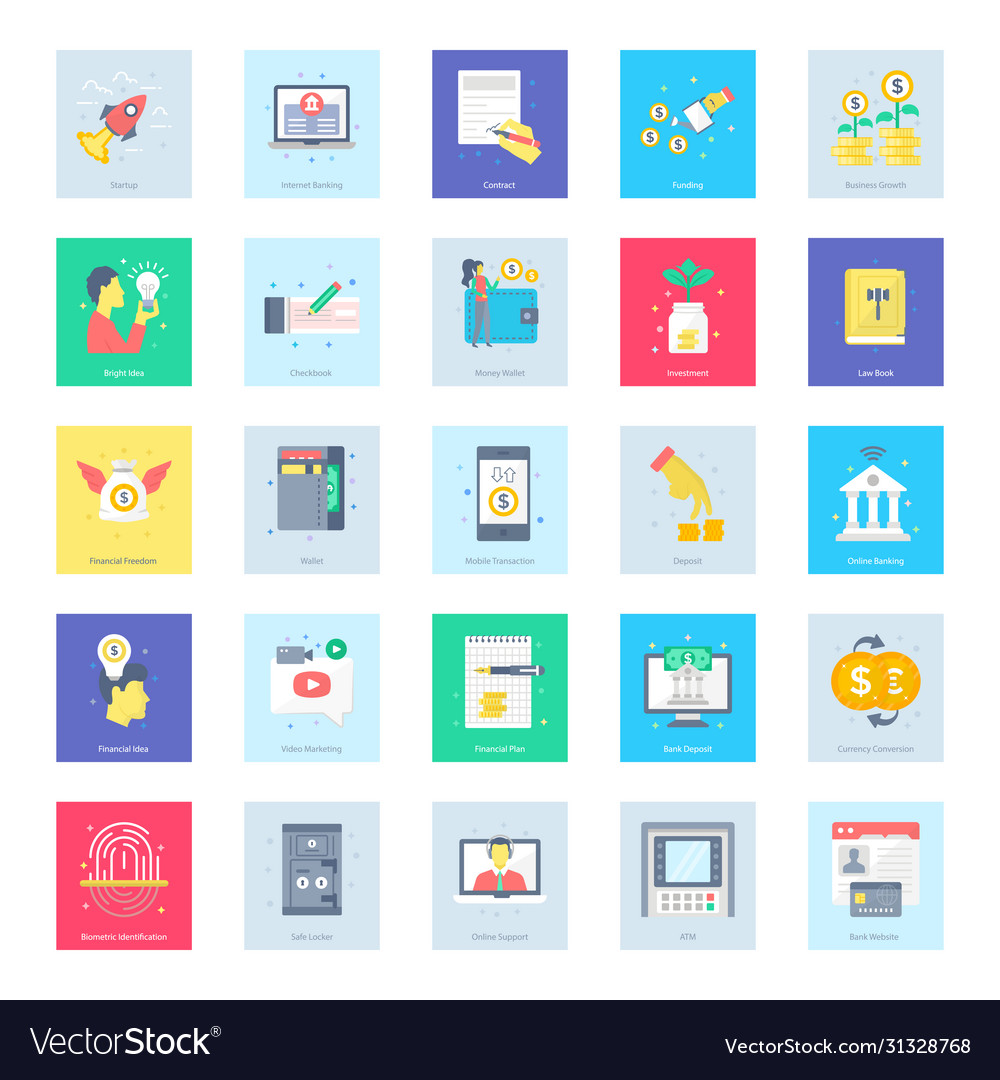 A useful flat icon pack for finance Royalty Free Vector