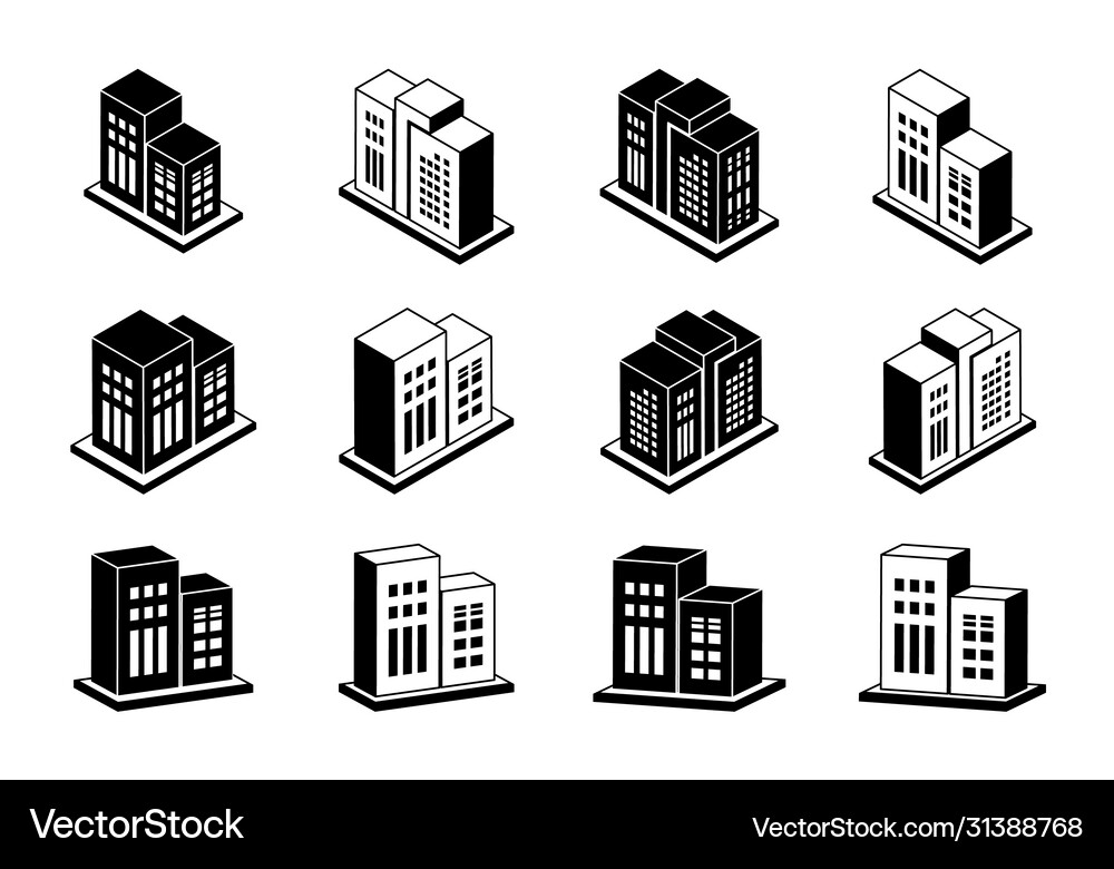 Building icons set perspective company Royalty Free Vector