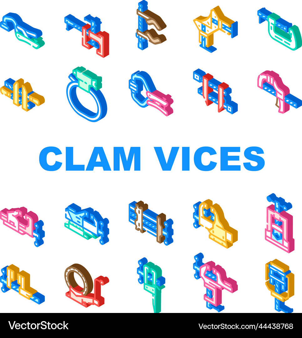 Clamp vice grip tool metal icons set Royalty Free Vector