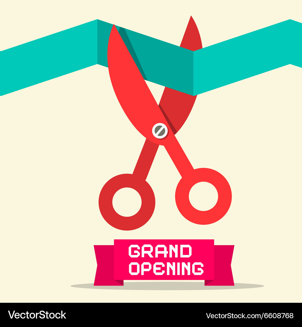 Grand opening retro flat design with scissor Vector Image