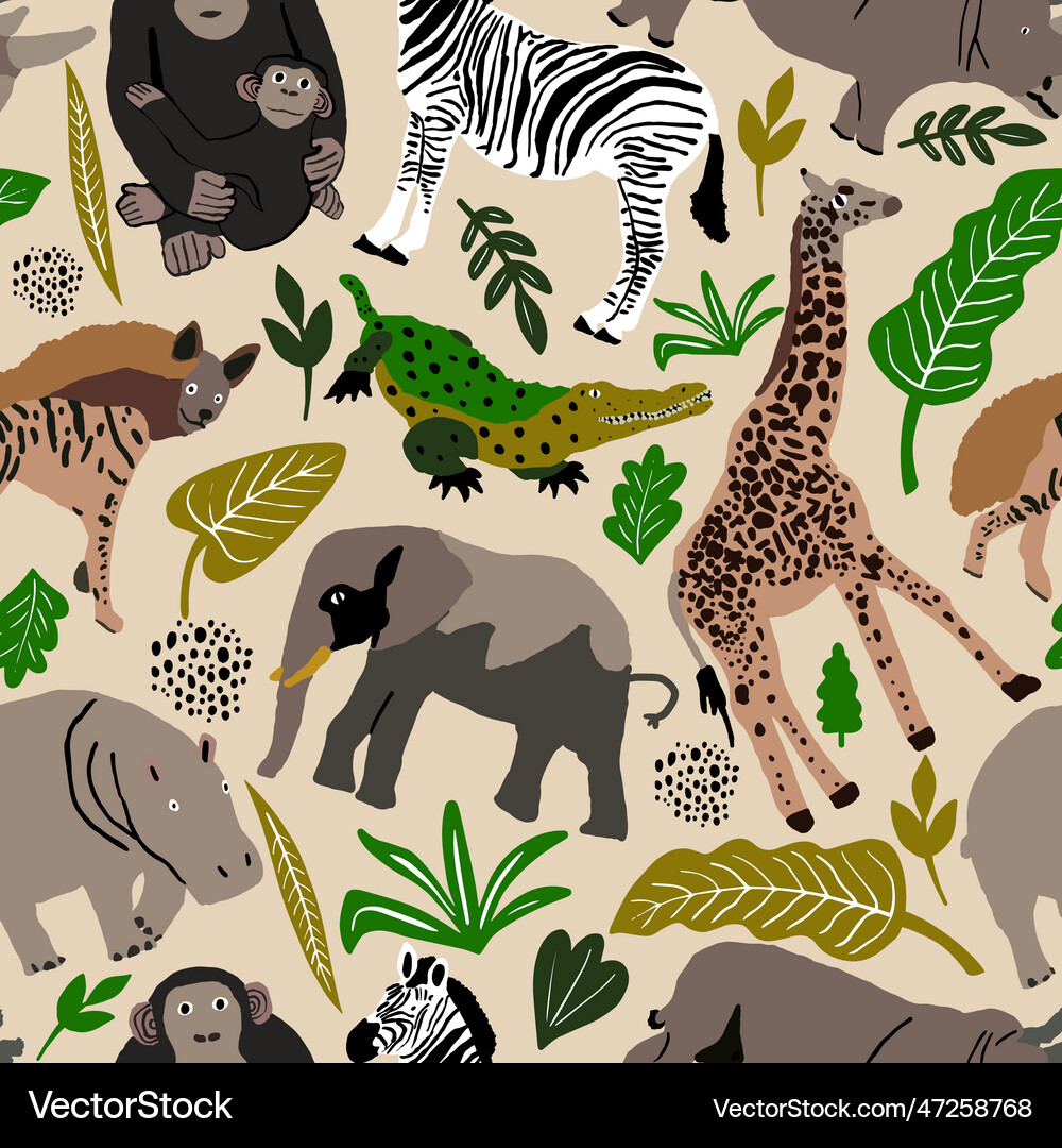 Seamless pattern of cute wild safari Royalty Free Vector
