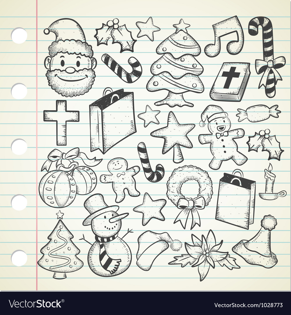Big set of christmas doodles Royalty Free Vector Image