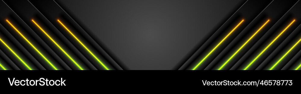 Black tech abstract banner with yellow and green Vector Image