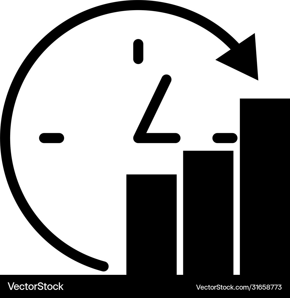 Clock and bar graphic chart icon silhouette style Vector Image