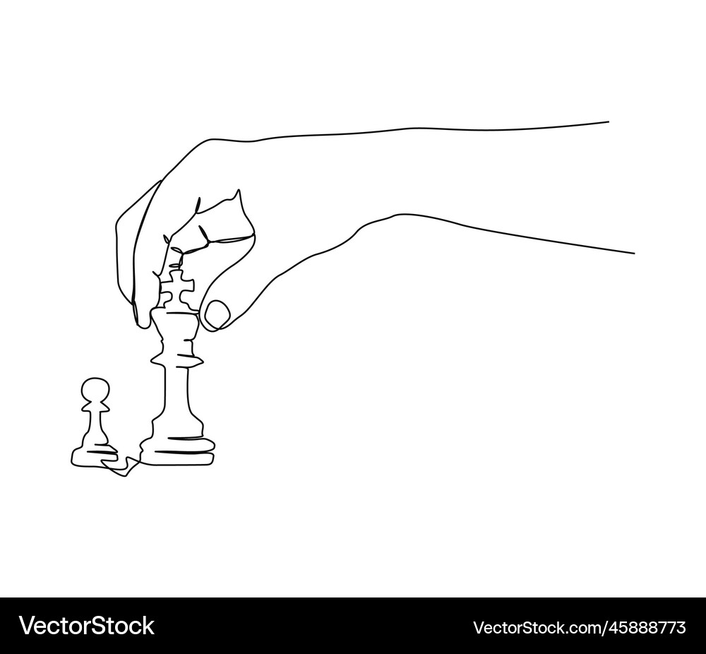 Continuous one line drawing of hand holding chess Vector Image