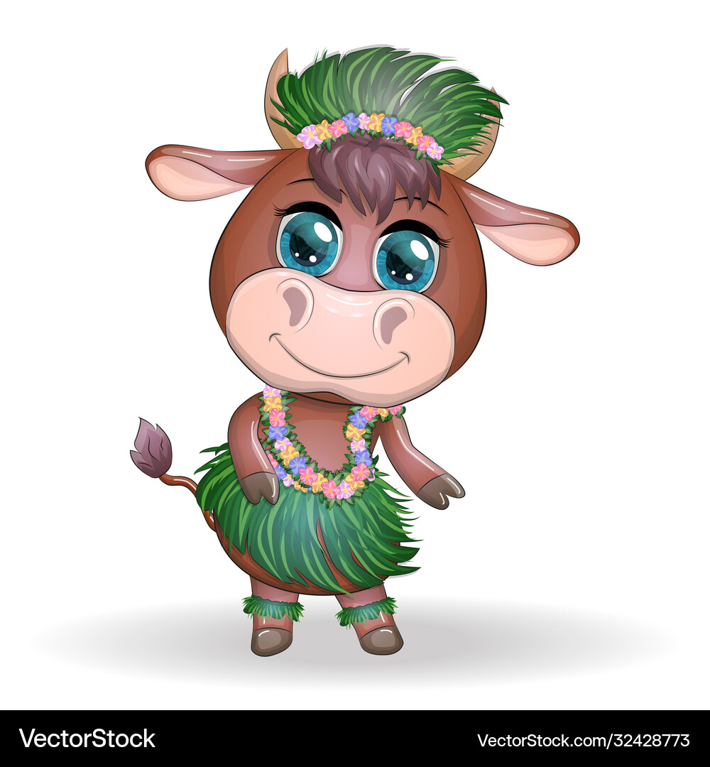 Cute bull character on white background cheerful Vector Image