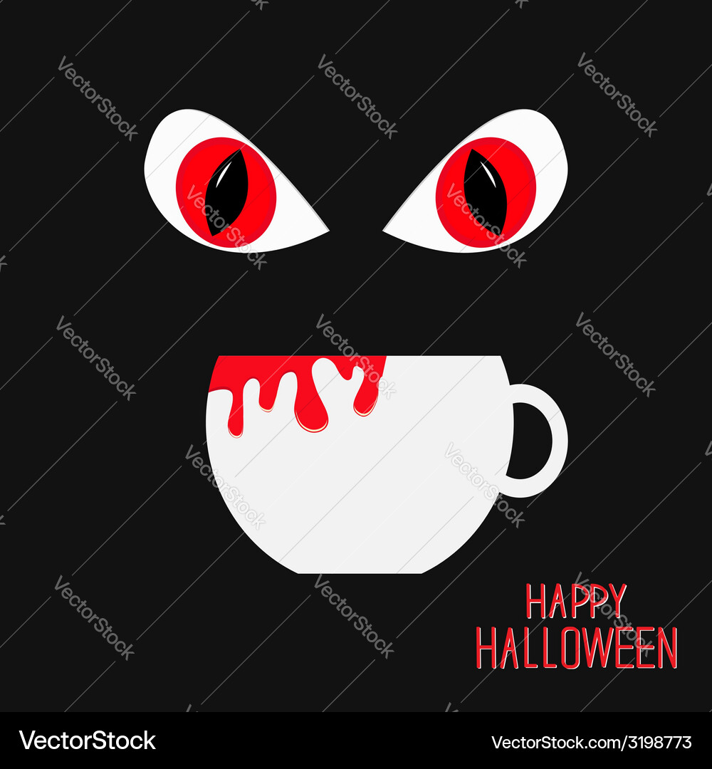 Evil red eyesand cup with blood halloween Vector Image
