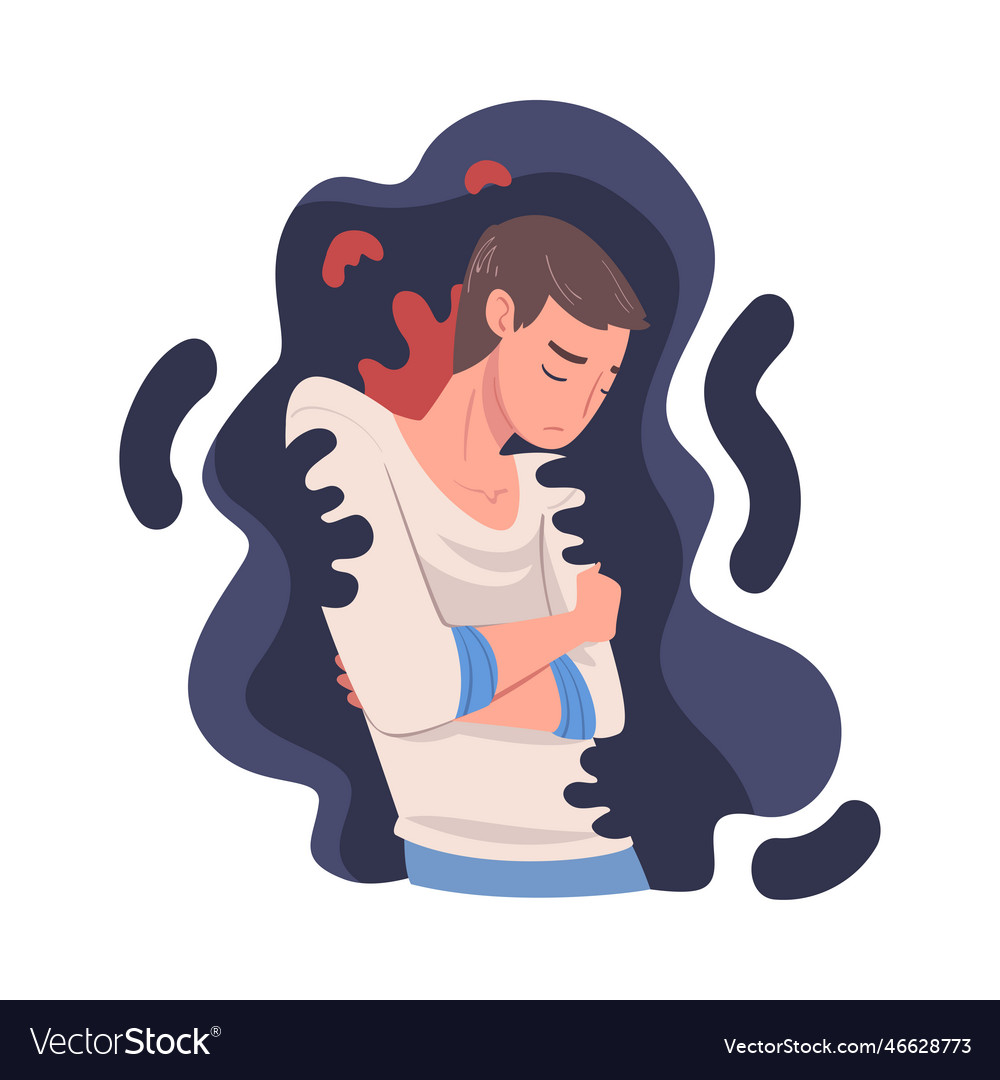 Man feeling fear and anxiety grasped by dark inner