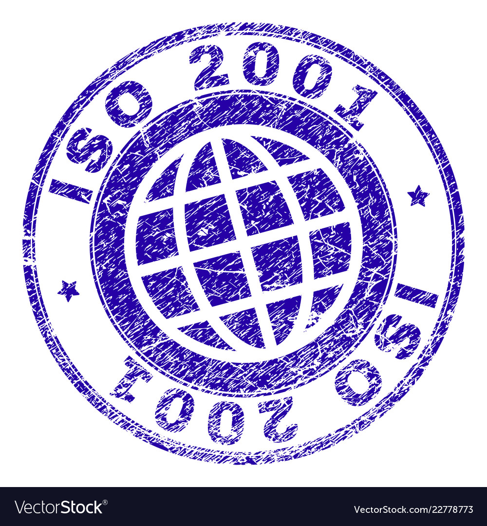Scratched textured iso 2001 stamp seal Royalty Free Vector