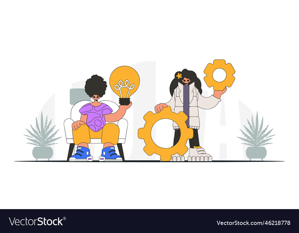 Attractive team generates ideas and solves Vector Image Attractive team generates ideas and solves Vector Image