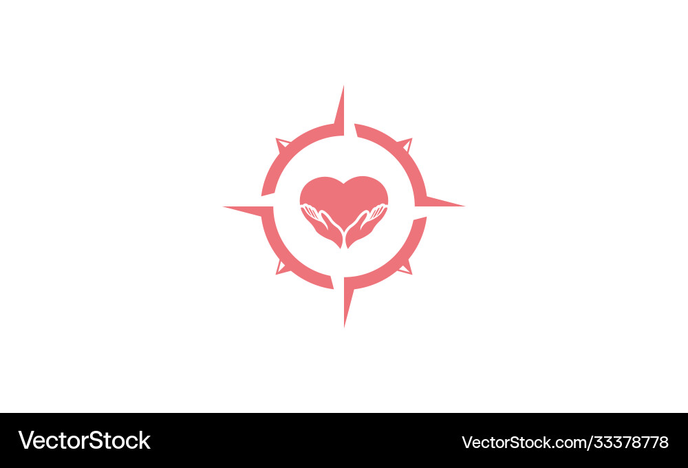 Compass with love and hand logo design Royalty Free Vector