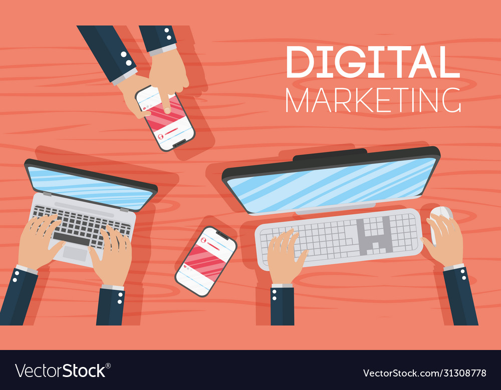Digital marketing tech with laptop and smartphone Vector Image