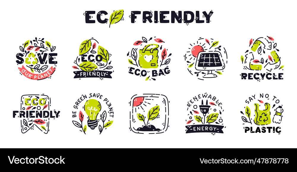 Eco friendly badges and ecology emblem set Vector Image