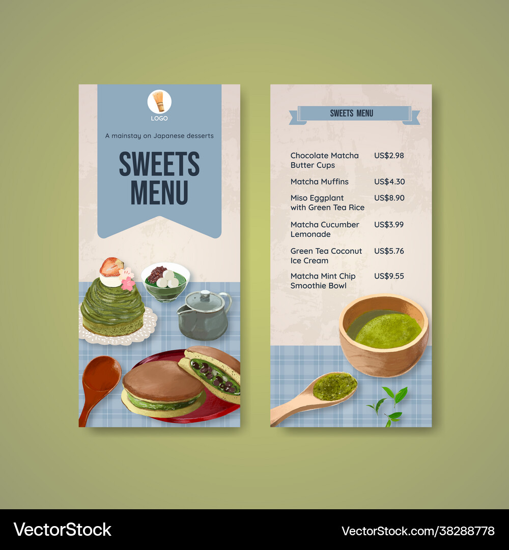 Menu template with matcha sweets Royalty Free Vector Image