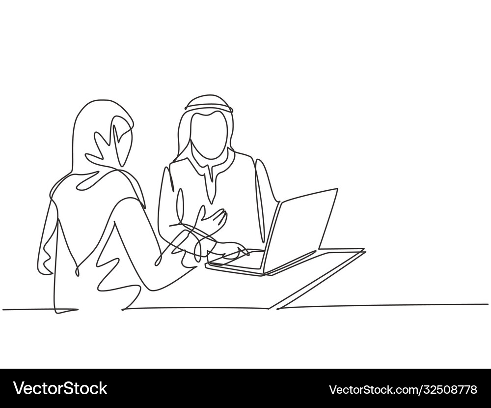 One continuous line drawing young muslim sales Vector Image