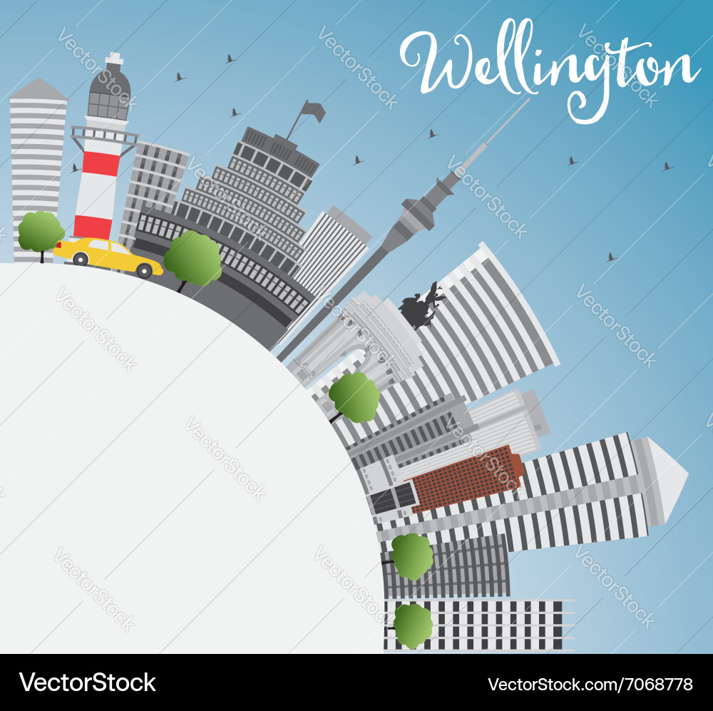Wellington skyline with grey buildings Royalty Free Vector