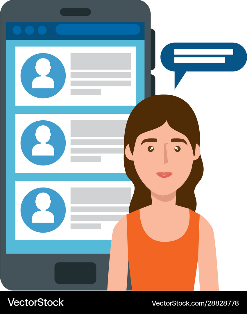 Young woman and smartphone with chat Royalty Free Vector