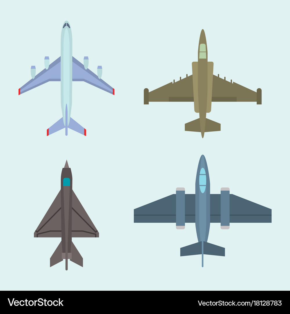 Airplane top view and aircraft Royalty Free Vector Image
