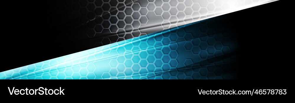 Black blue tech glossy banner with honeycomb Vector Image