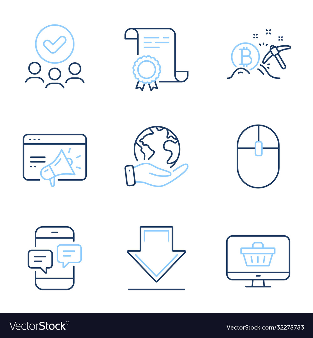 Downloading web shop and seo marketing icons set Vector Image