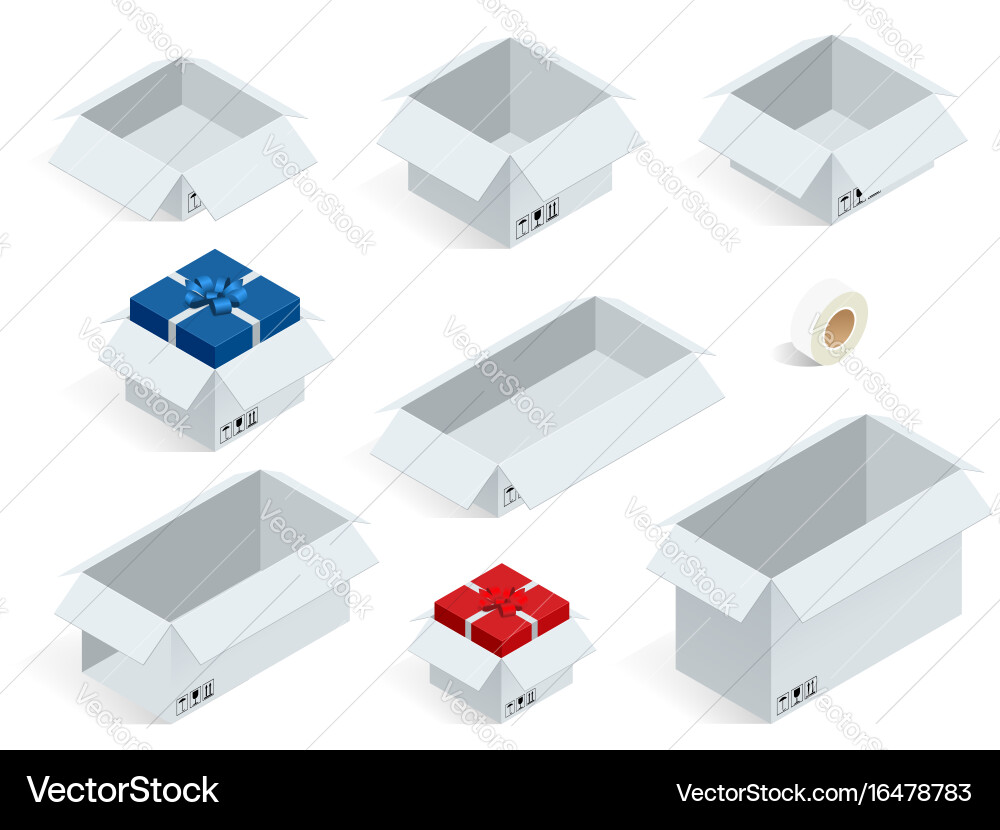 Isometric collection of various cardboard boxes Vector Image