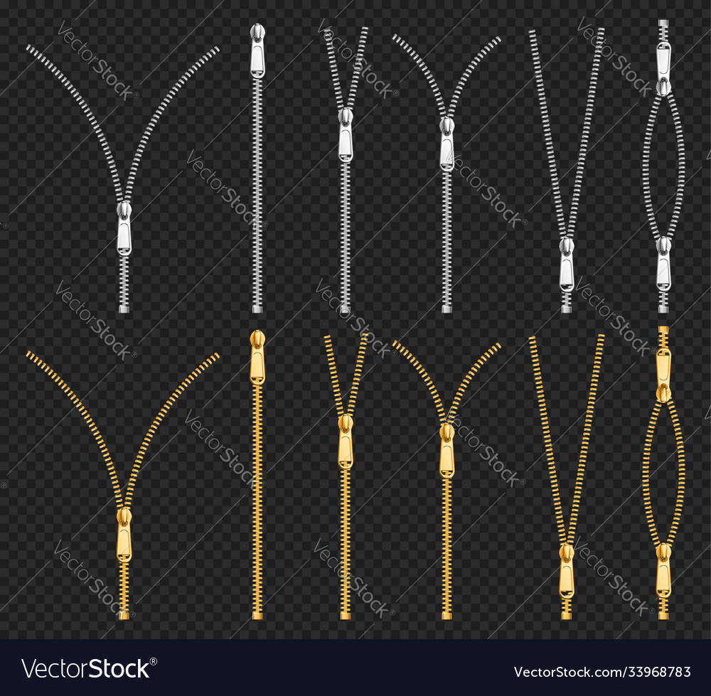 Metal zip fasteners zippers puller set Royalty Free Vector