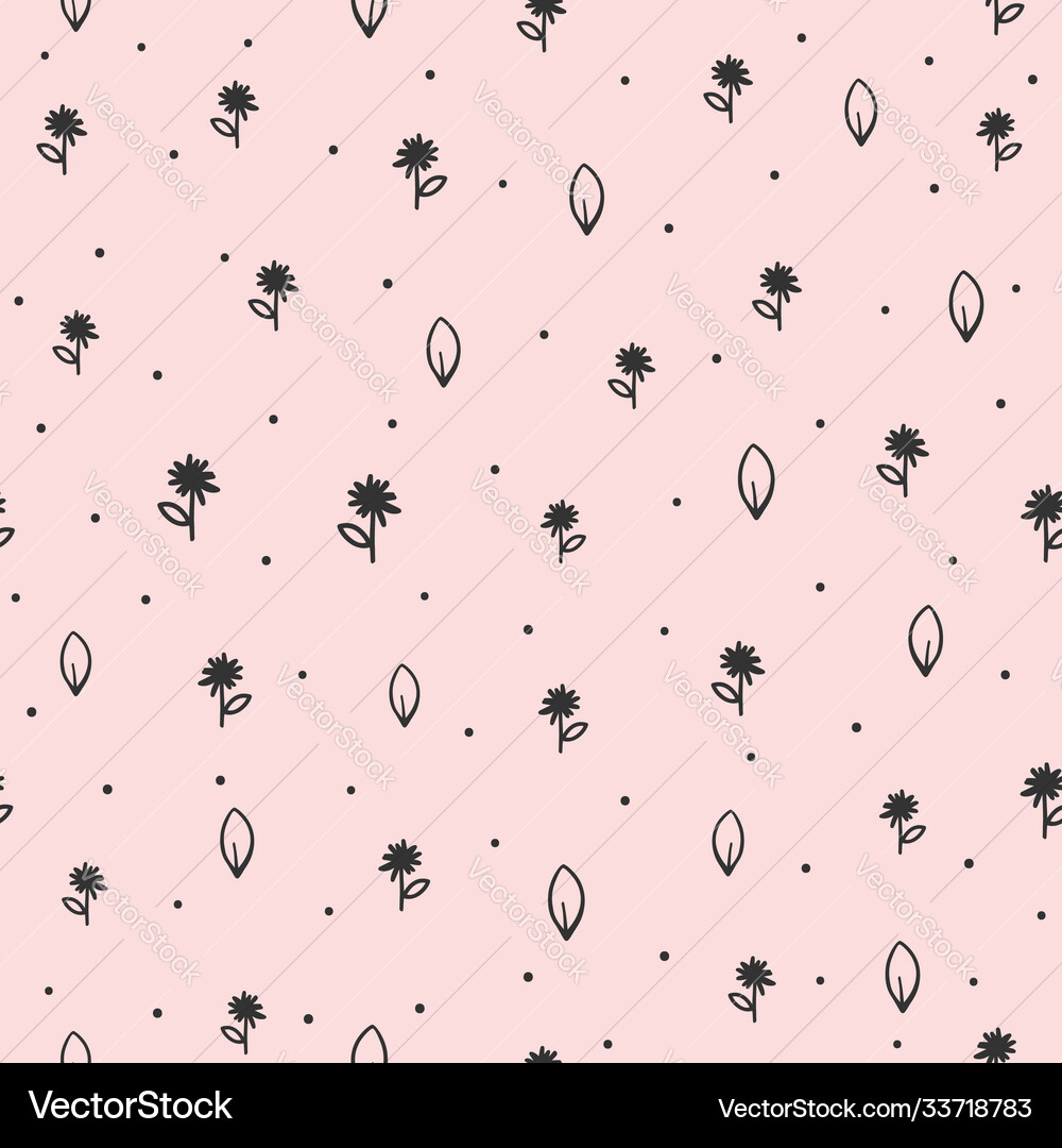 Repeated round dots flowers and leaves drawn Vector Image