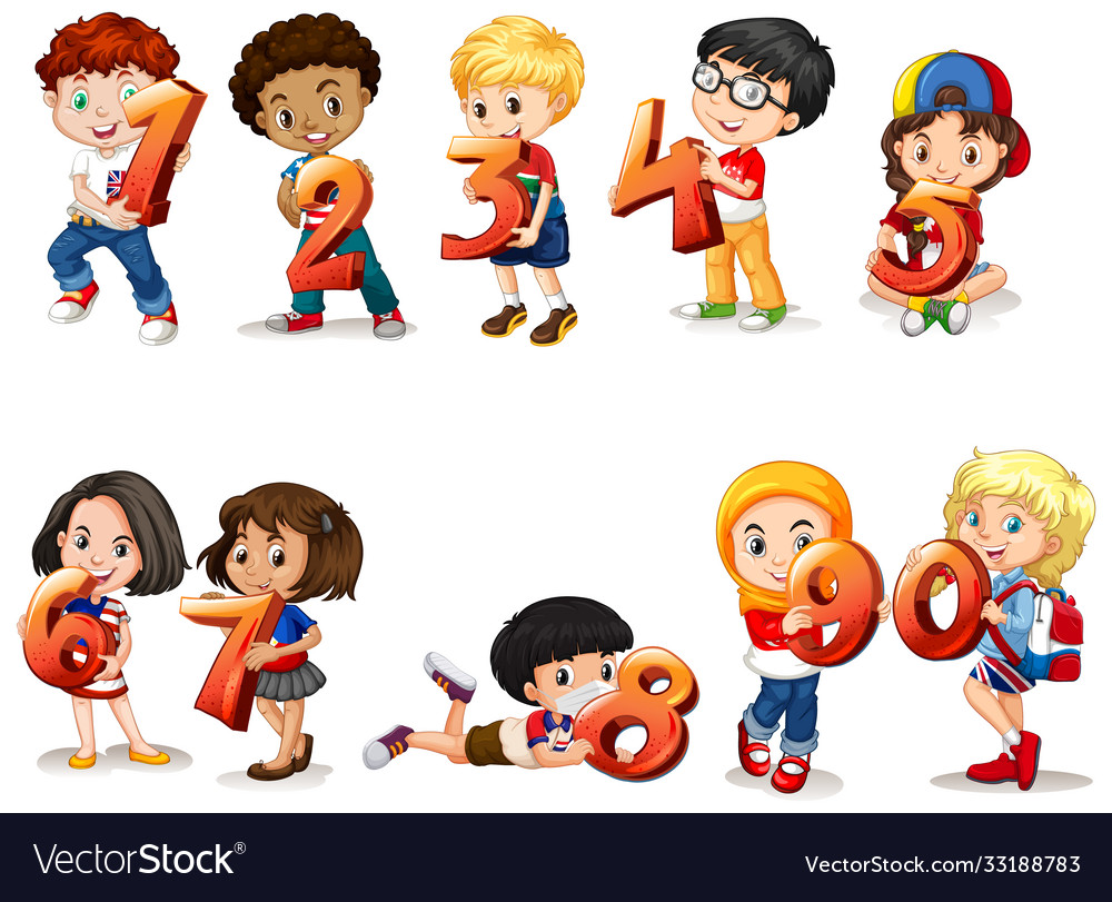 Set different children holding math number Vector Image