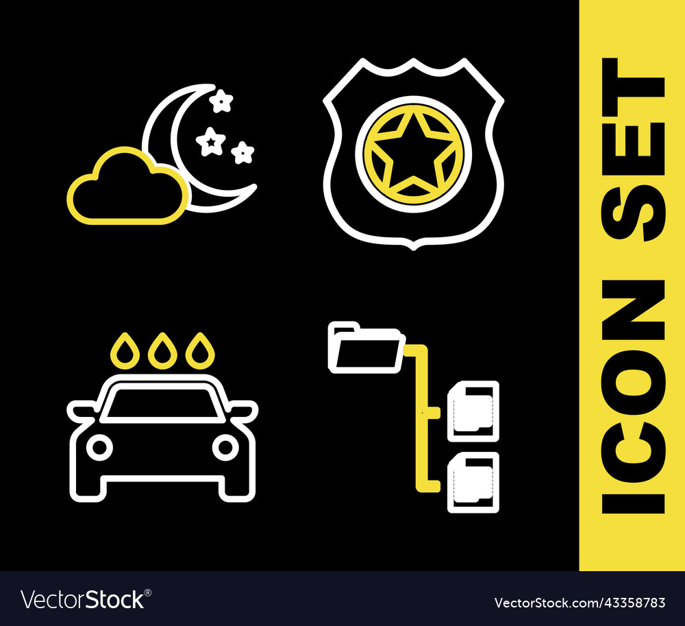 Set line police badge folder tree car wash Vector Image Set line police badge folder tree car wash Vector Image