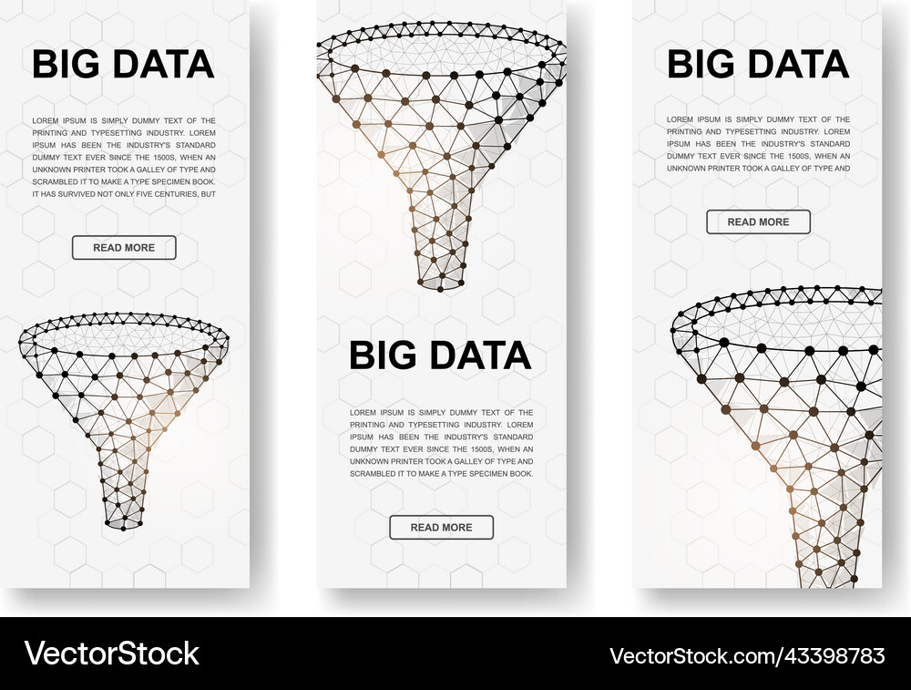 Set of three funnel polygonal vertical banners 3d Vector Image
