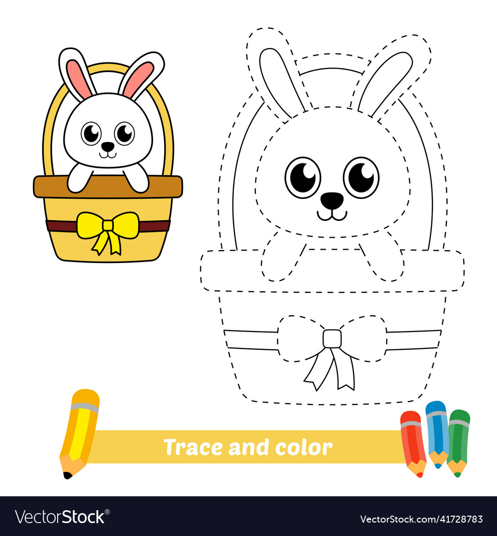 Trace and color for kids easter bunny Royalty Free Vector