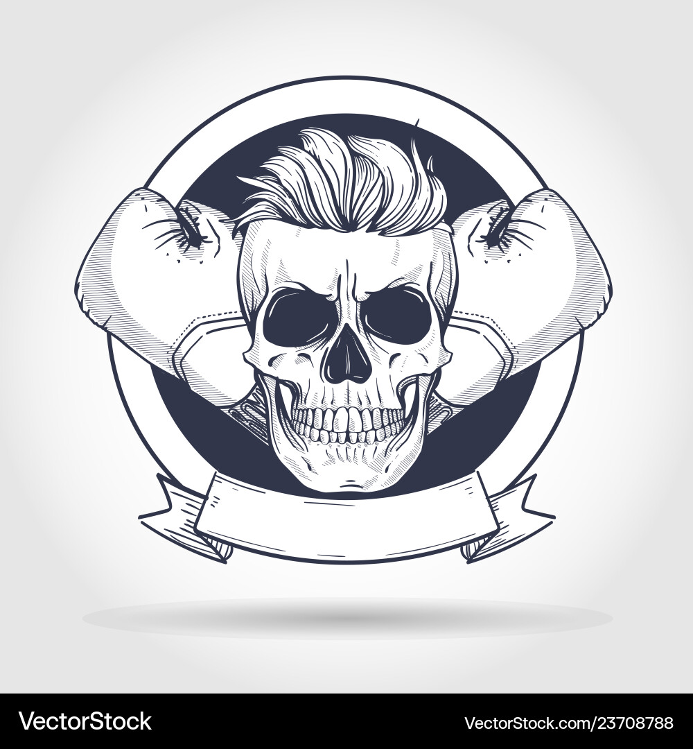 Hand drawn skull with boxing gloves Royalty Free Vector