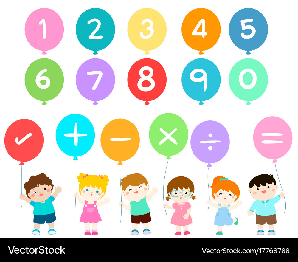 Happy kids with numbers balloons Royalty Free Vector Image