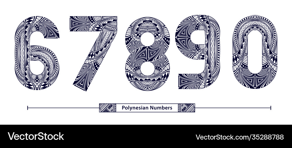 Numbers polynesian style in a set 67890 Royalty Free Vector