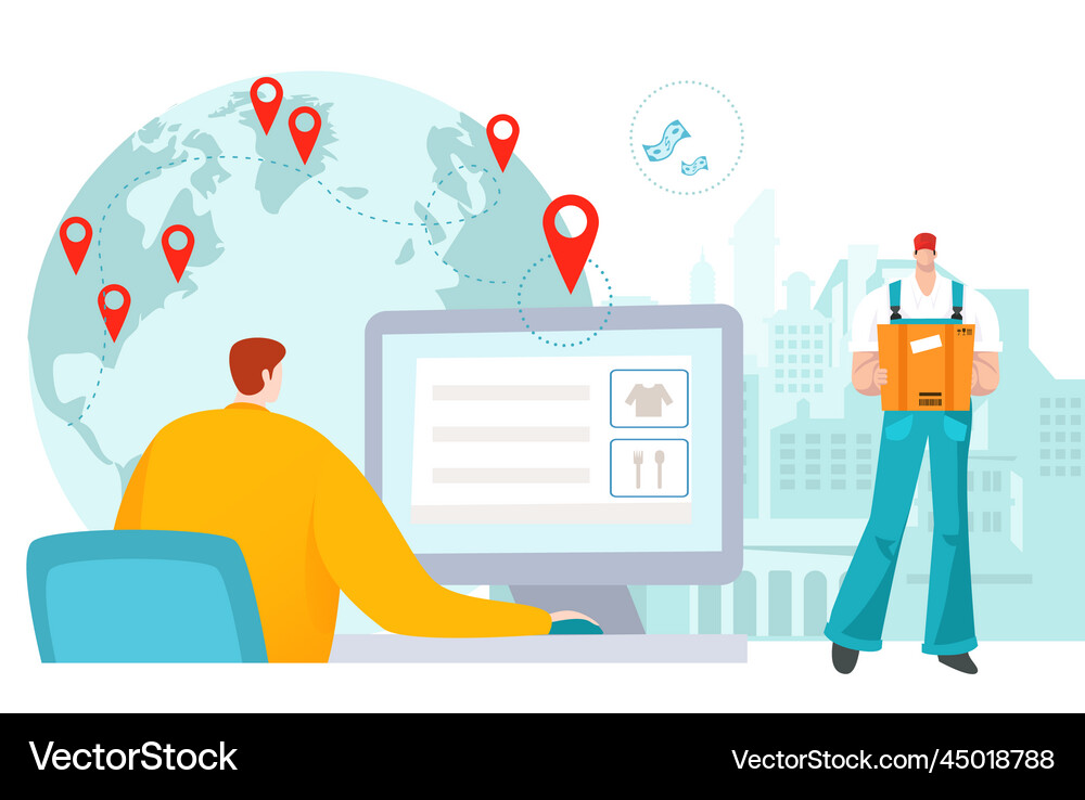 Online delivery service planet with location Vector Image