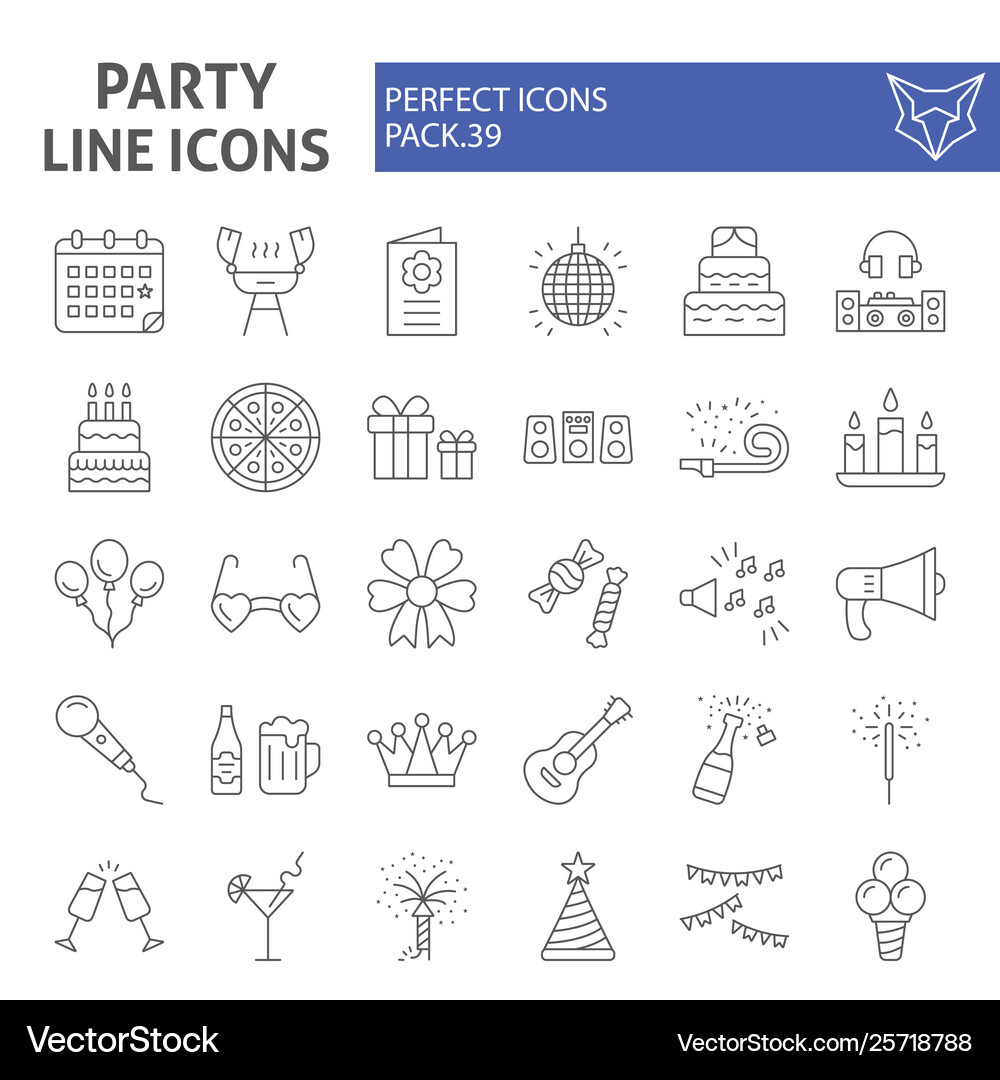 Party thin line icon set celebration symbols Vector Image