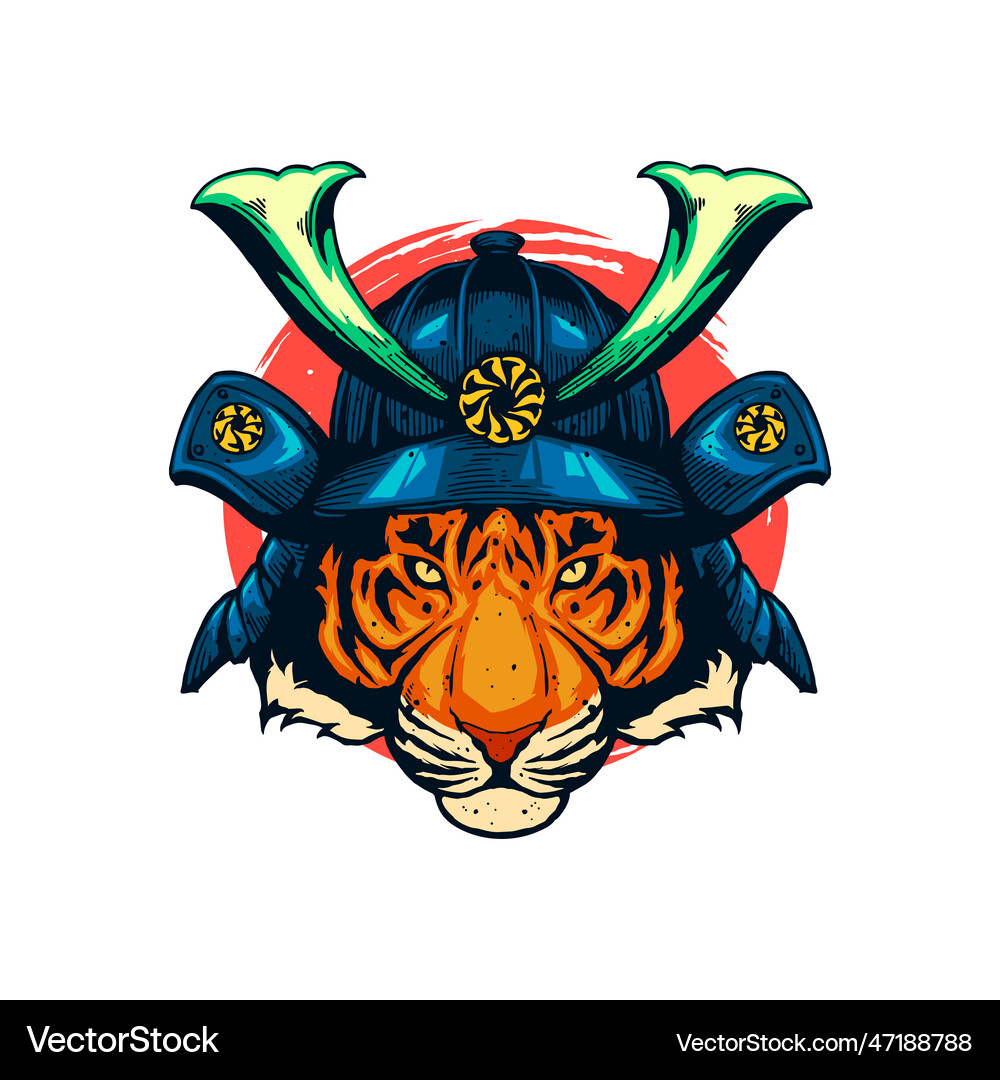 Samurai tiger head for t-shirt design Royalty Free Vector