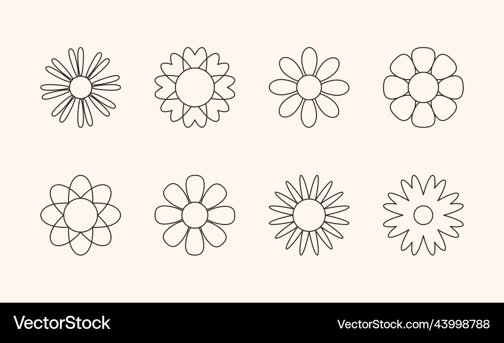 Set of simple linear style boho flower icons Vector Image